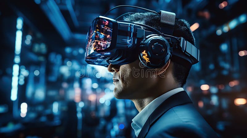 Artificial Intelligence Technology, a Man in Vr Headsets, Internet, Big ...