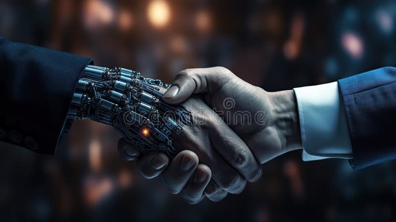 Artificial Intelligence Technology, a Robot and Human Hand Shaking ...