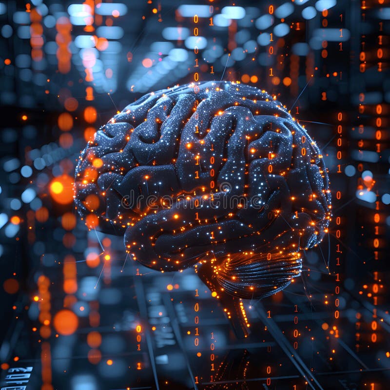 Neural Network Digital Brain, AI Code. Stock Illustration ...