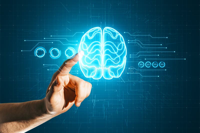 Artificial Intelligence and Thinking Concept with Man Finger on Virtual ...