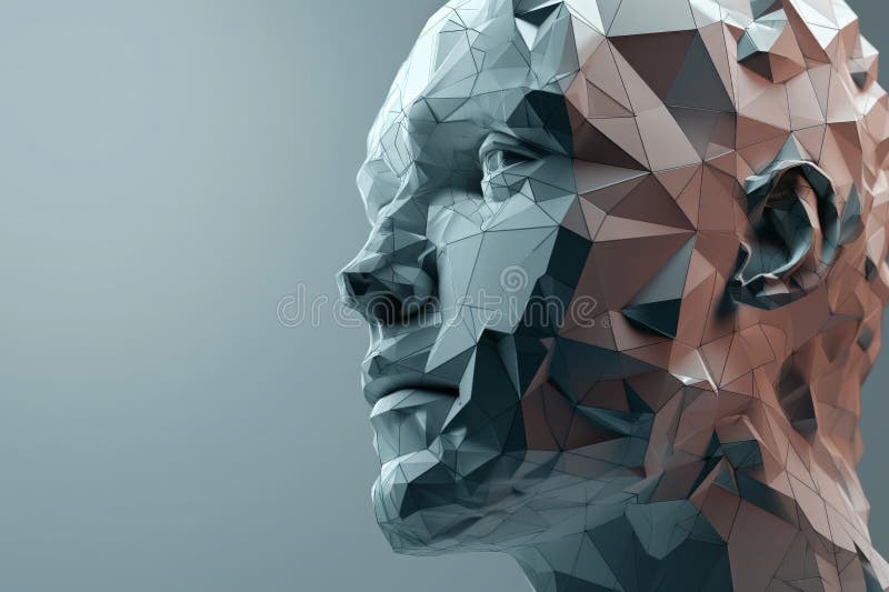Three-dimensional Image of a Male Human Face Cyborg Head Stock ...