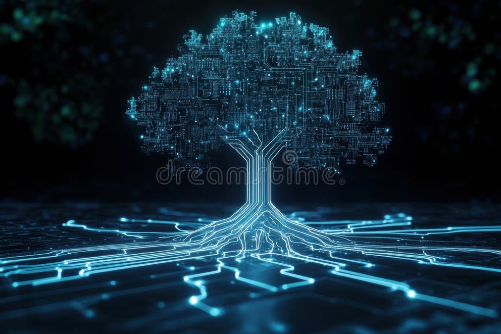 Artificial Intelligence Tree with Circuit Board Connections ...