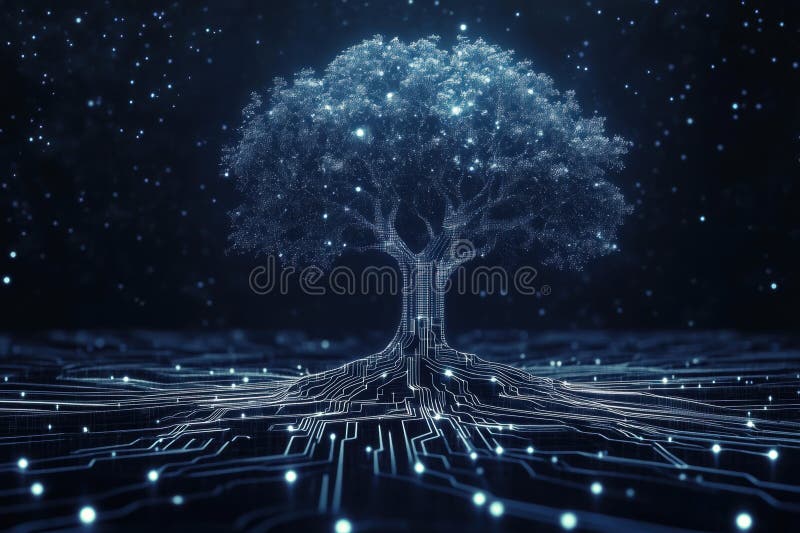 Artificial Intelligence Tree with Glowing Circuits Symbolizing ...