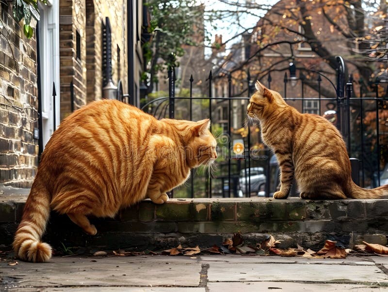 Artificial Intelligence. Two Striped Ginger Cats on the Street. Fat and ...