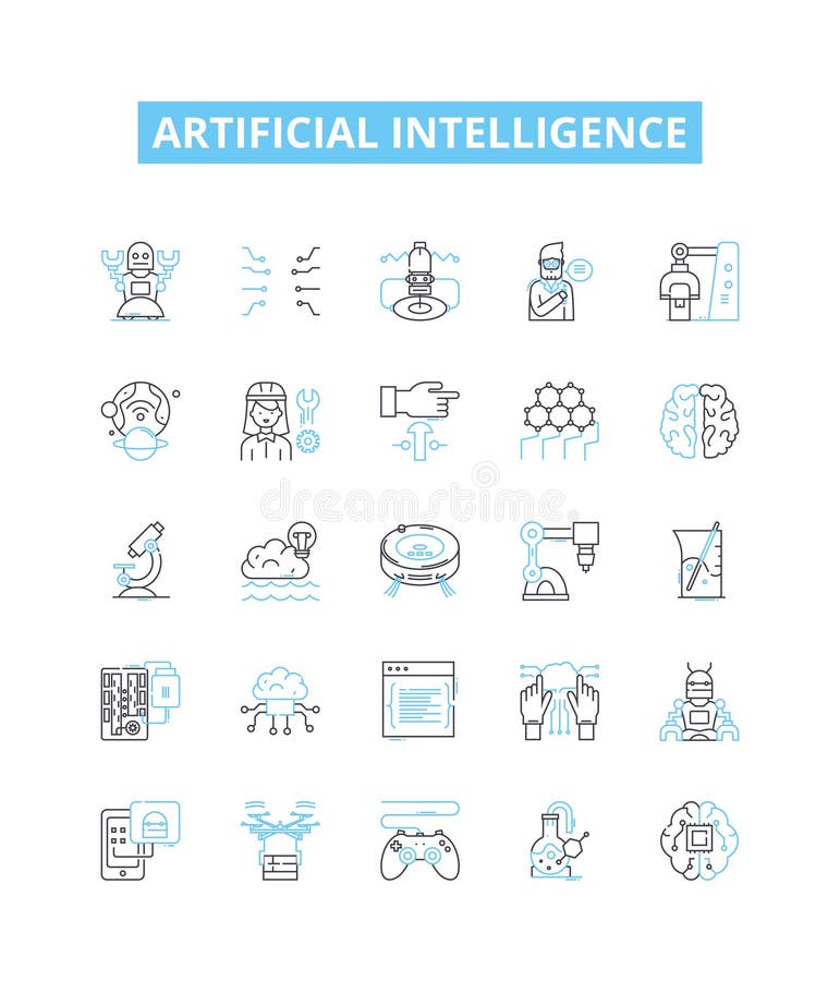 Artificial Intelligence Vector Line Icons Set. AI, MachineLearning, Robotics, Automation ...