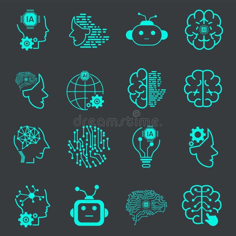 Artificial Intelligence Vector Line Icons Set. Face Recognition ...