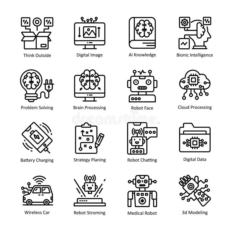 Artificial Intelligence Vector Outline Icon Design Illustration. Stock ...