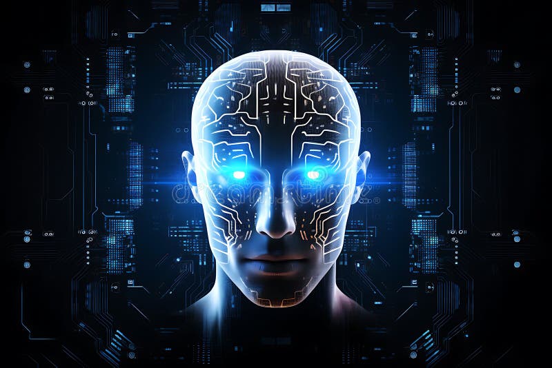 Artificial Intelligence in Virtual Reality. Robot Head Conceptual ...