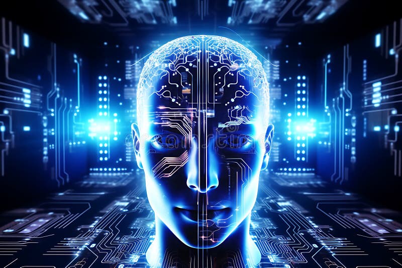 Artificial Intelligence in Virtual Reality. Robot Head Conceptual ...