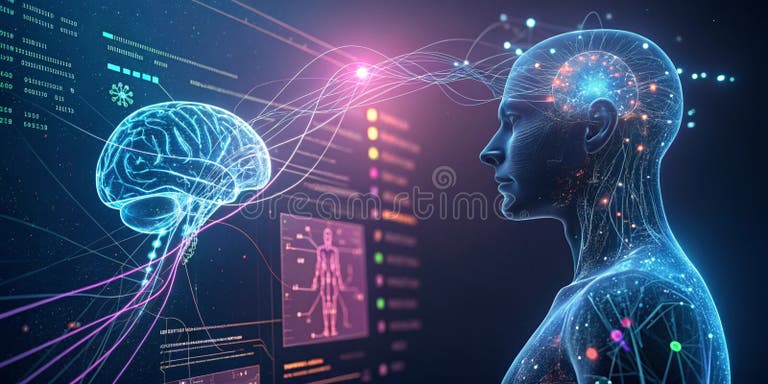 Artificial Intelligence Visualized through Neural Network Interface Stock Illustration ...