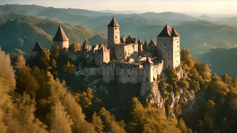 Mystical Castle in the Forest on the Mountain Stock Footage - Video of ...