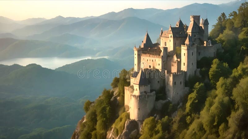 Mystical Castle in the Forest on the Mountain Stock Video - Video of ...