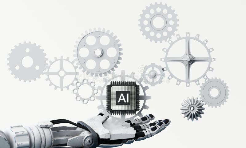 Artificial Intelligence Web Banner. of a Processor Chip and Robot Hand ...