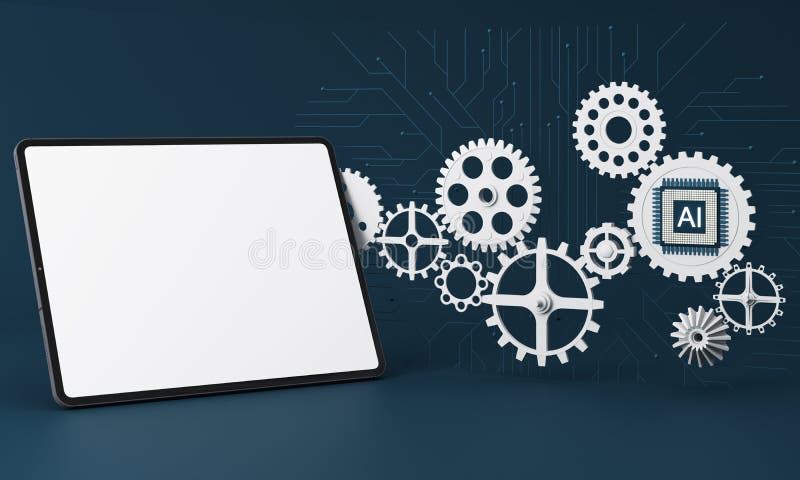 Artificial Intelligence Web Banner. of a Processor Chip and Tablet. the ...