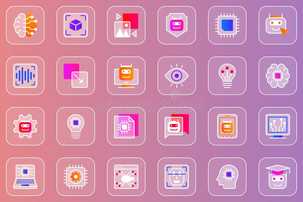 Artificial Intelligence Web Glassmorphic Icons Set. Pack Outline ...