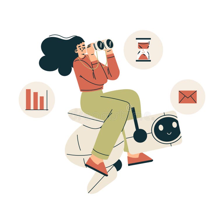 Artificial Intelligence with Woman Character Fly on Bot Look in ...