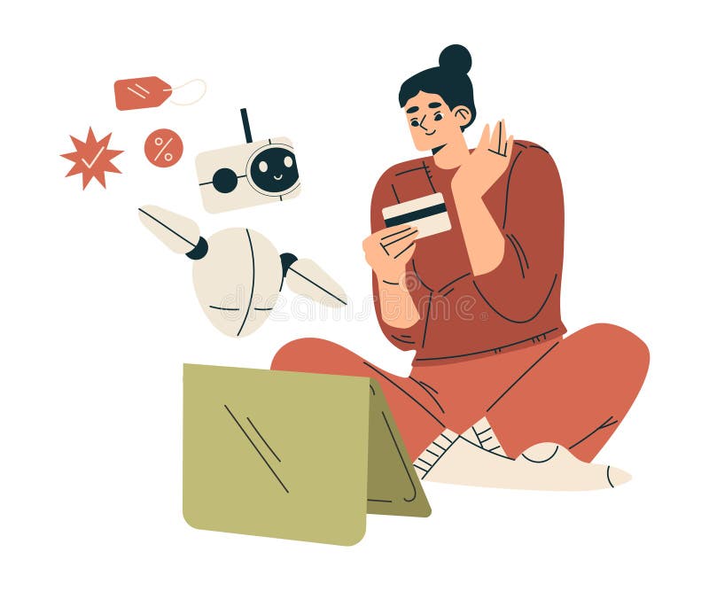 Artificial Intelligence with Woman Character Pay with Chatbot Vector ...