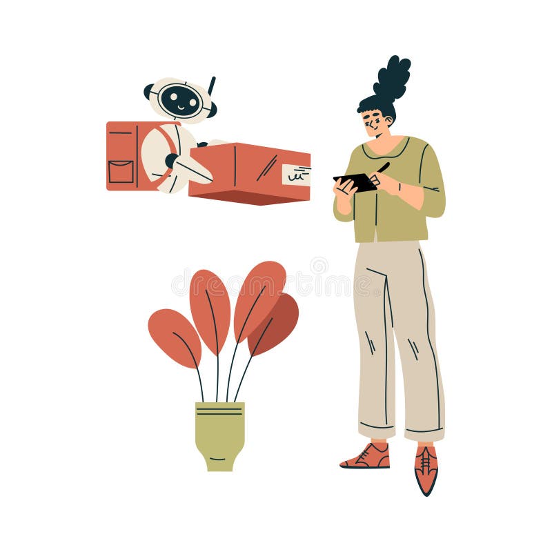 Artificial Intelligence with Woman Character Receive Parcel with Bot ...