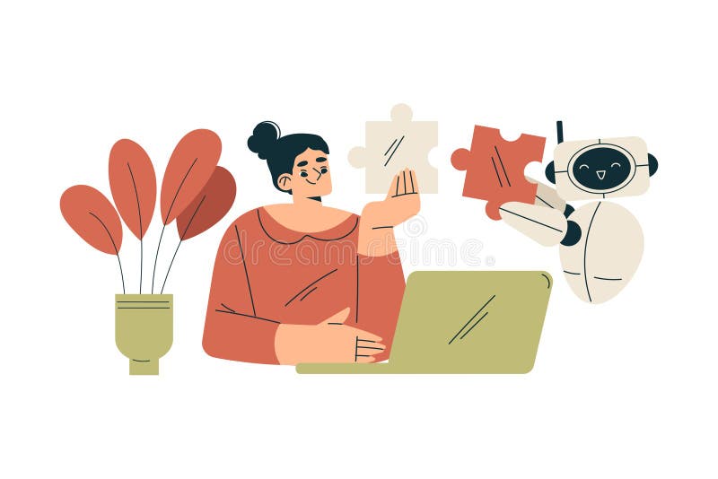 Artificial Intelligence with Woman Character Solve Jigsaw Puzzle with ...