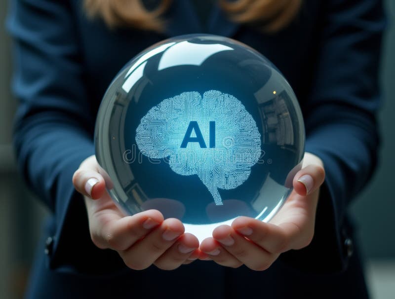 Artificial Intelligence: a Woman Holding a Crystal Ball with a Glowing ...