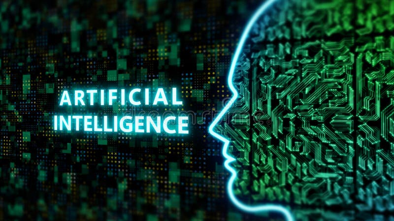 Artificial Intelligence Word with Human Face in Circuit Lines Stock ...