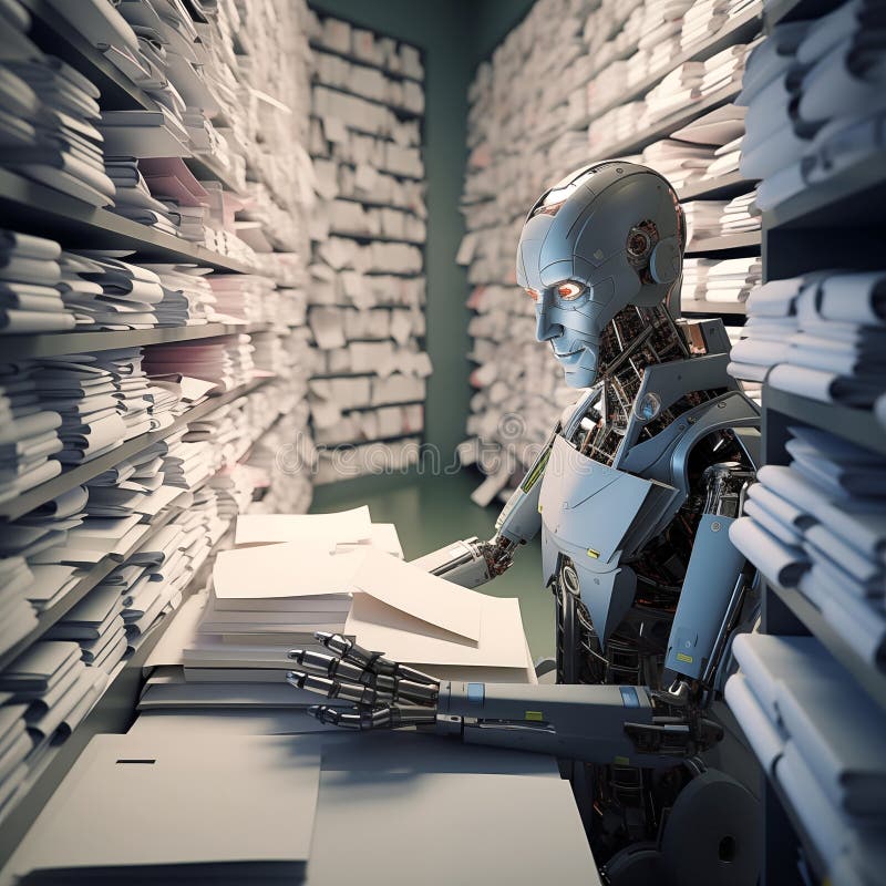 Artificial Intelligence Working with Document Folder Robot Stock ...