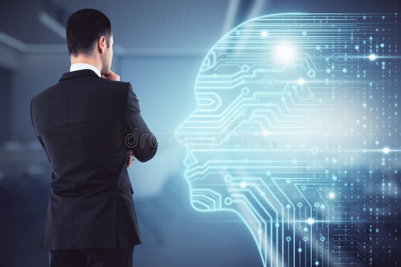 Artificial Intellingence and Machine Learning Concept with Pensive ...