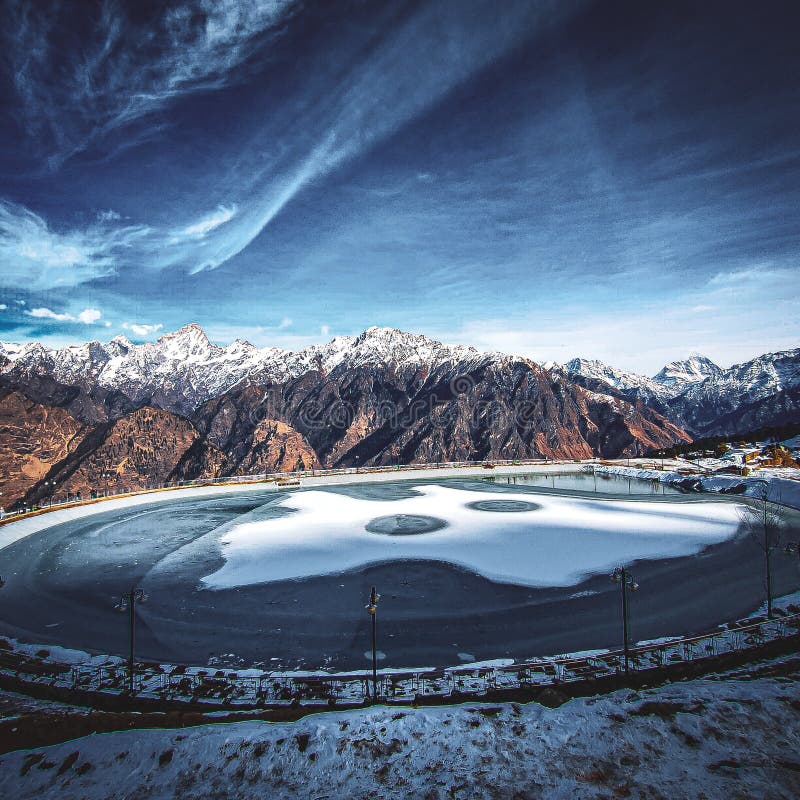 Artificial lake at auli stock image. Image of mountain - 246441821