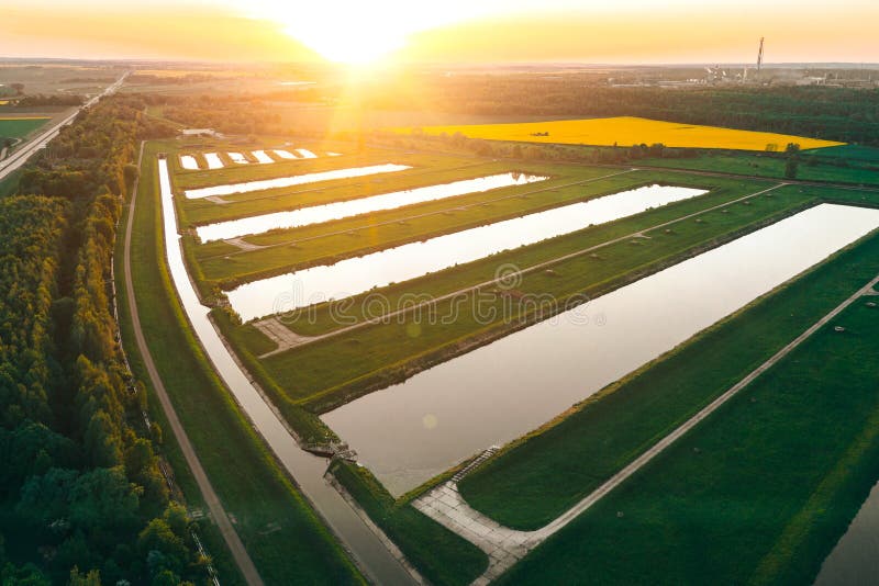 Artificial Lakes To Collect and Purify Water, Many Small Lakes Stock ...