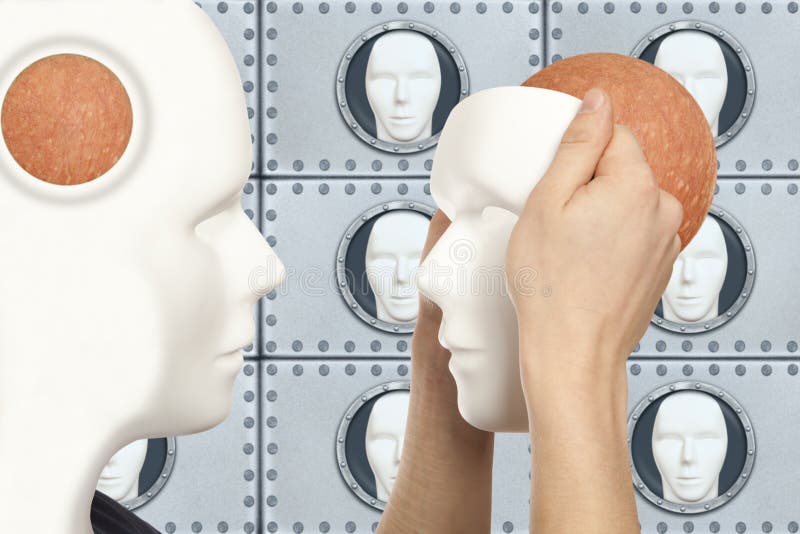 Artificial Man Concept - Android Robot Holds Clone White Face M Stock ...