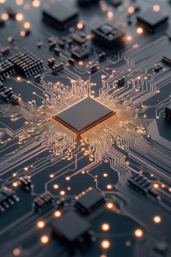 Artificial Neural Network Circuit Board Close Up with Lights Showing ...