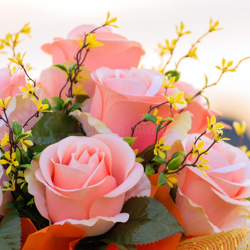 Artificial pink roses stock image. Image of arrangement - 71700903