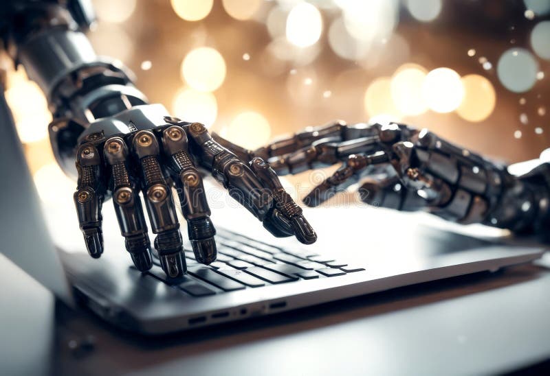 Artificial Point Intelligence Concept Chatbot Hands Laptop Robotic ...