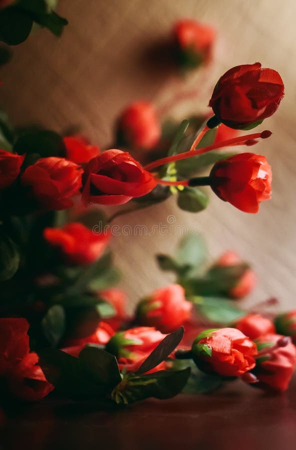 Artificial Red Flowers in Bright Light Bulb. Artificial Roses ...