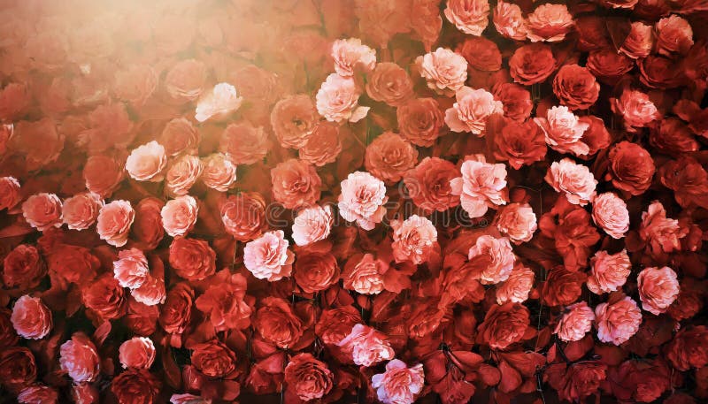 Artificial Red Gradient Flowers Wall for Background in Vintage Style ...