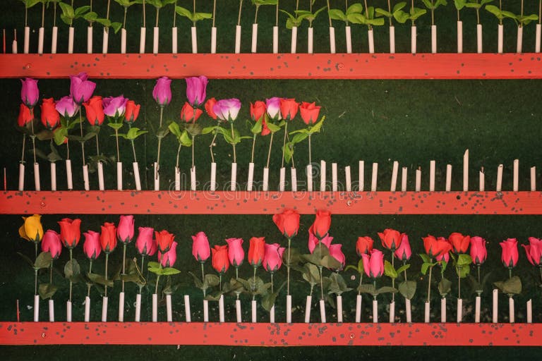 Artificial Red Roses Made of Plastic and Fabric in Rows on a Shooting ...