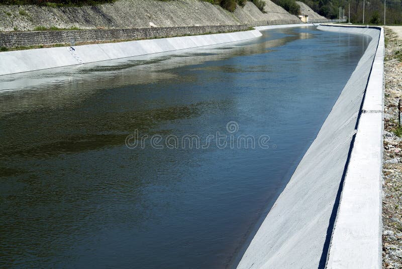 Artificial River Channel in Concrete Stock Photo - Image of plant ...