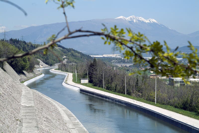 Artificial River Channel in Concrete Stock Image - Image of grass ...