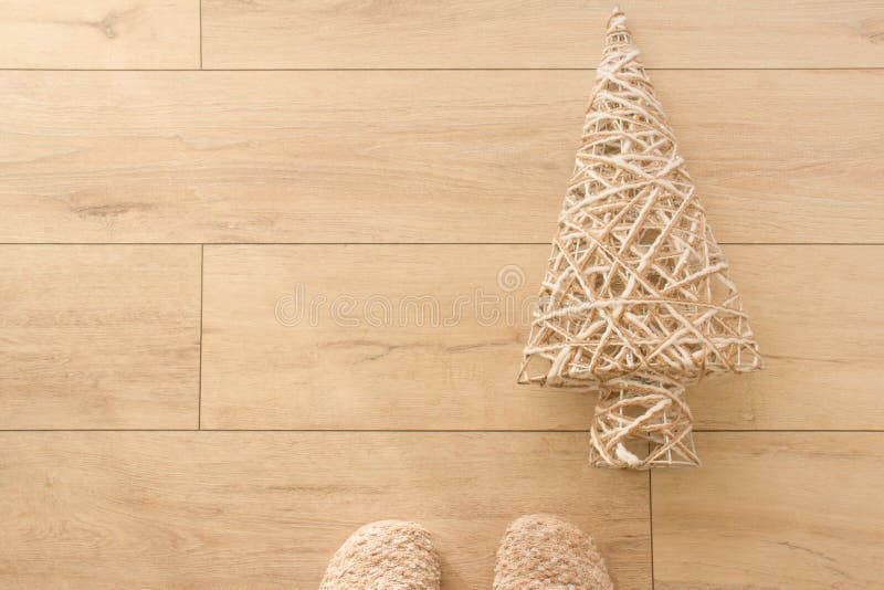 Artificial Rope Christmas Tree Lying on the Wood Floor Stock Image ...