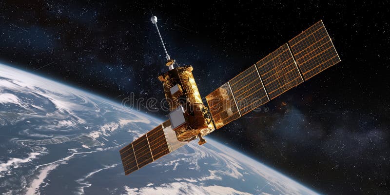 Artificial Satellite Flying Over Earth Stock Image - Image of ...