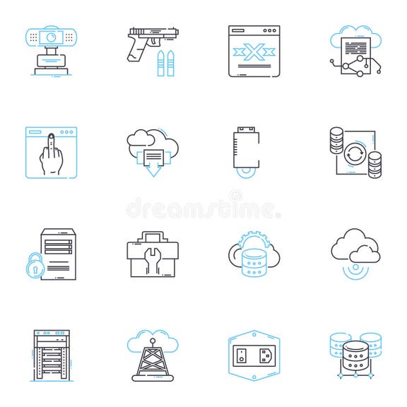 Artificial Security Linear Icons Set. Cybersecurity, Encryption, Authentication, Malware ...
