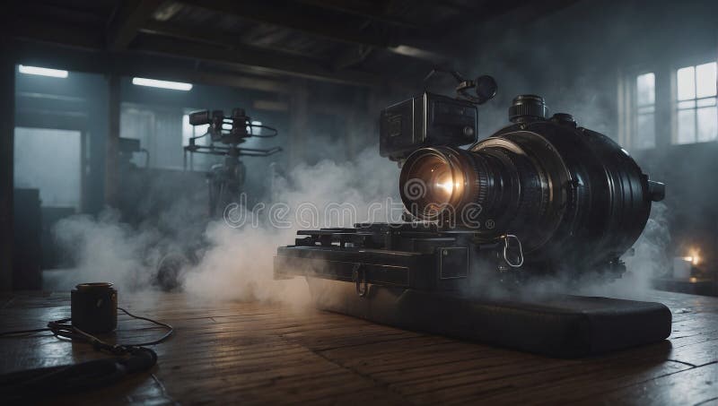 Artificial Smoke Around Studio Video Camera, Sunlight Reflected in the ...