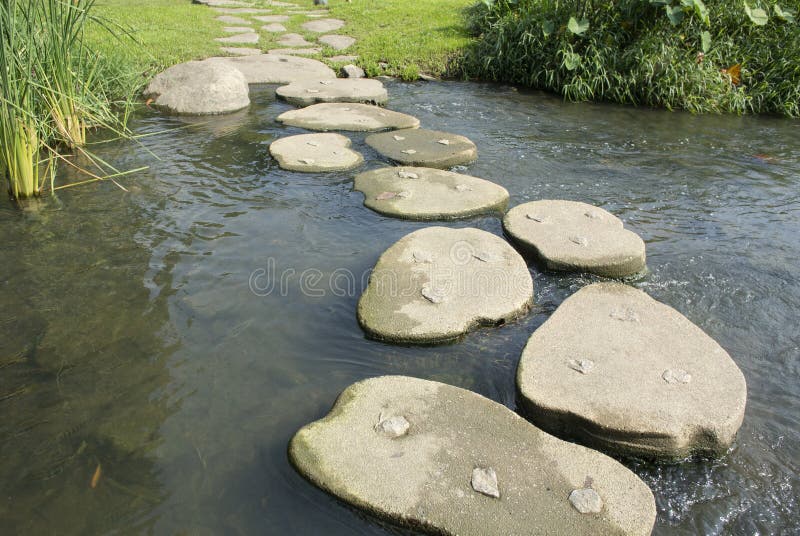 Artificial Stones Walkway in Stream or River Stock Image - Image of ...