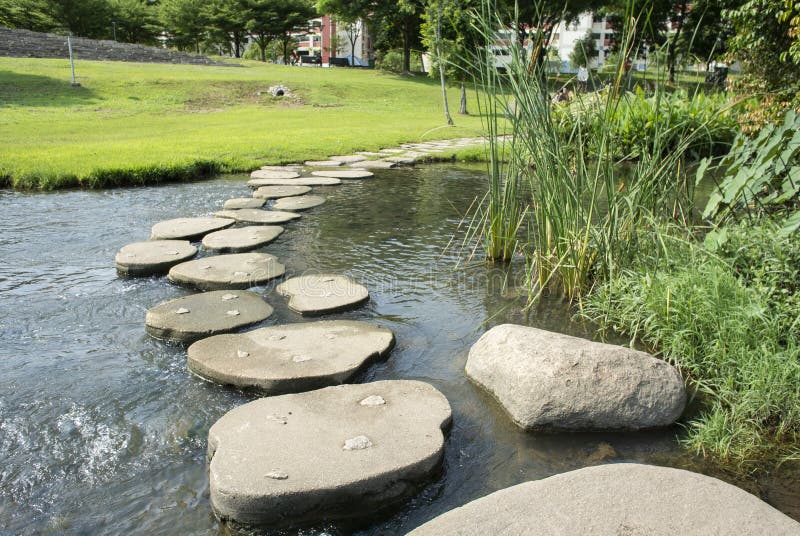Artificial Stones Walkway in Stream or River Stock Photo - Image of ...