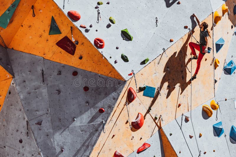 One Caucasian Man Professional Rock Climber Practicing Alone at ...