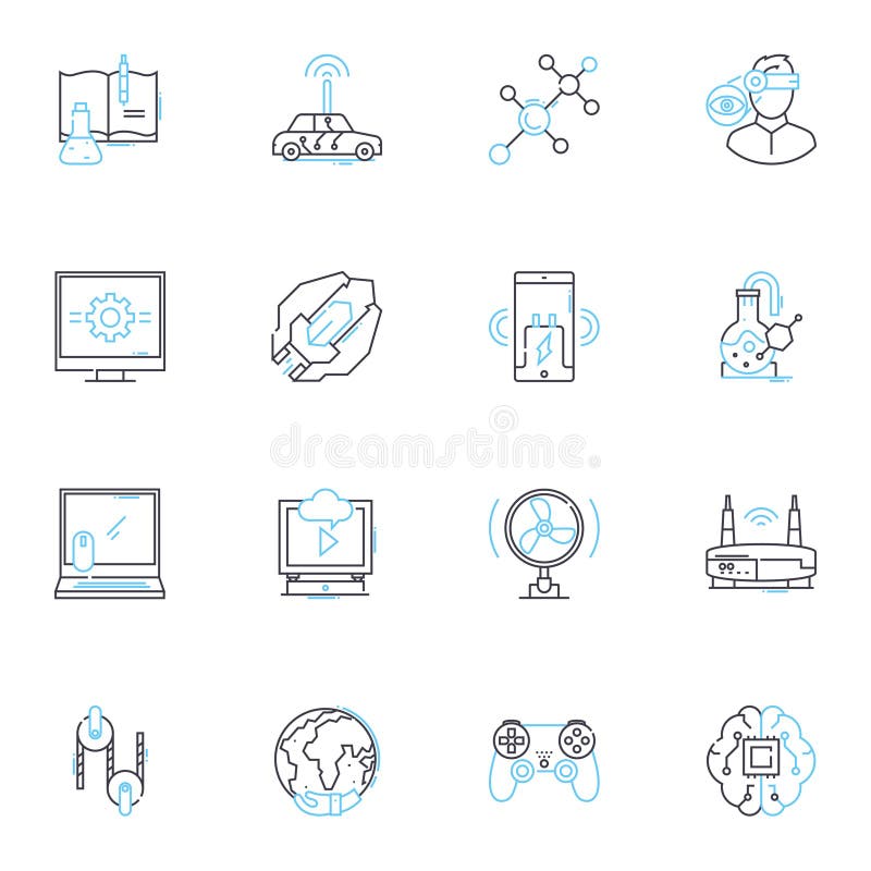 Artificial Tech Linear Icons Set Intelligence Automation Robotics Algorithm Machine