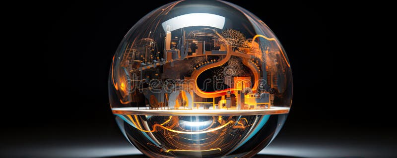 Artificial Translucent Sphere from Glass. Inteligence Technology Age ...