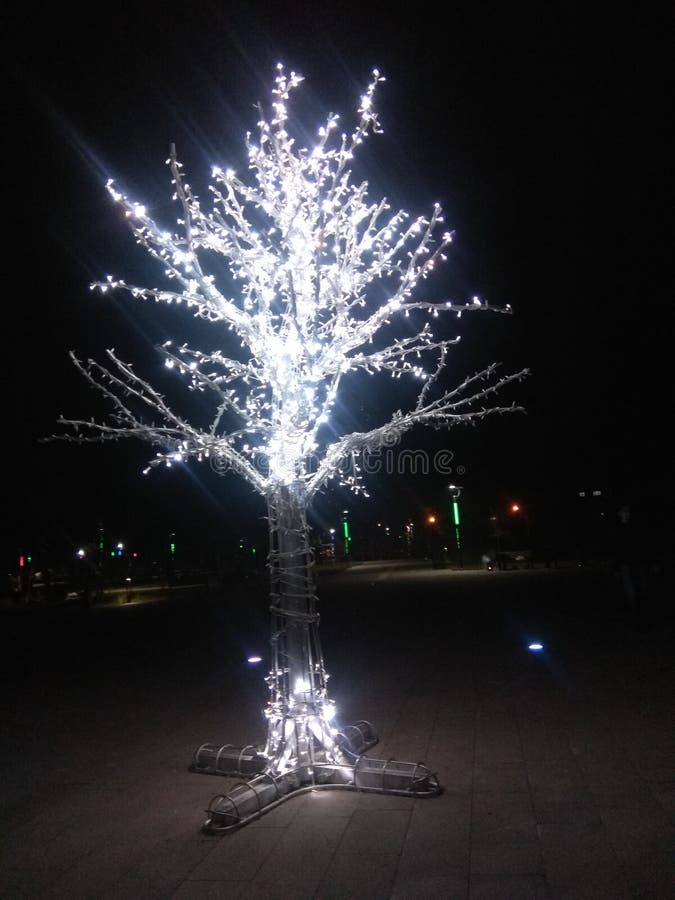 Artificial Tree Illuminating the Night Stock Image - Image of dark ...