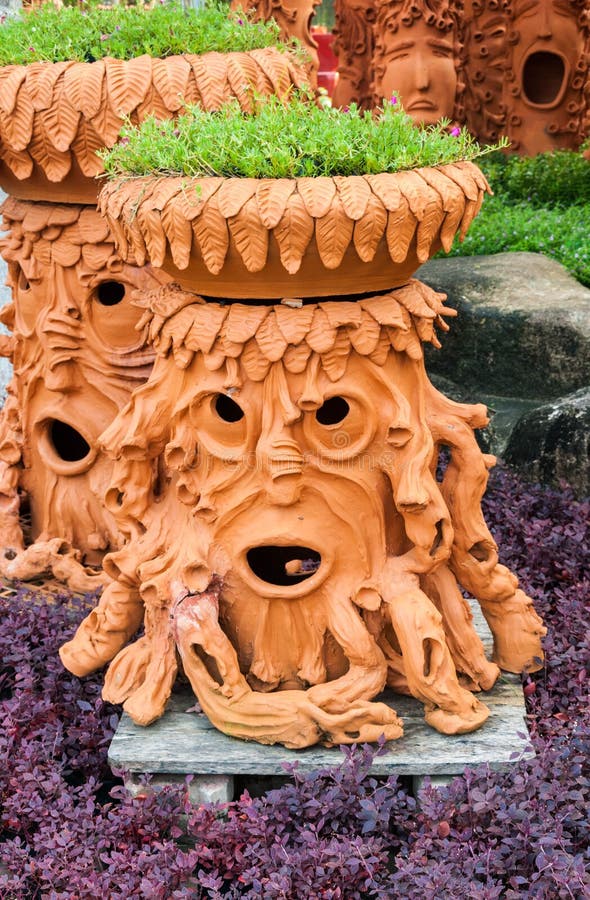 Artificial Tree Pot Look Like Human Face Stock Image - Image of human ...