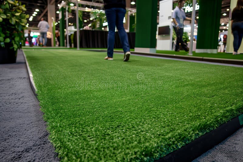 Artificial Turf at a Trade Show Booth with People Walking Stock ...